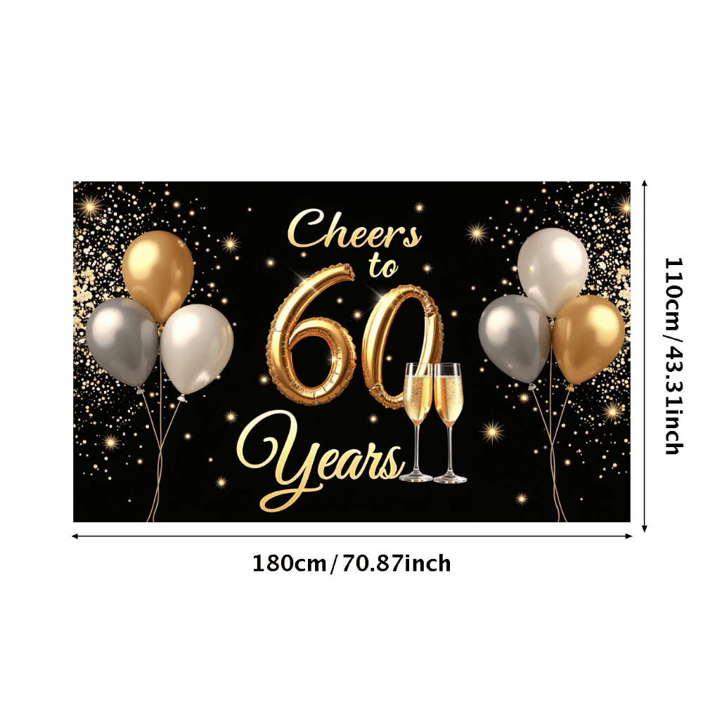 LUUFILx Cheers to 60 Years Banner Gold Balloon Backdrop Photography ...