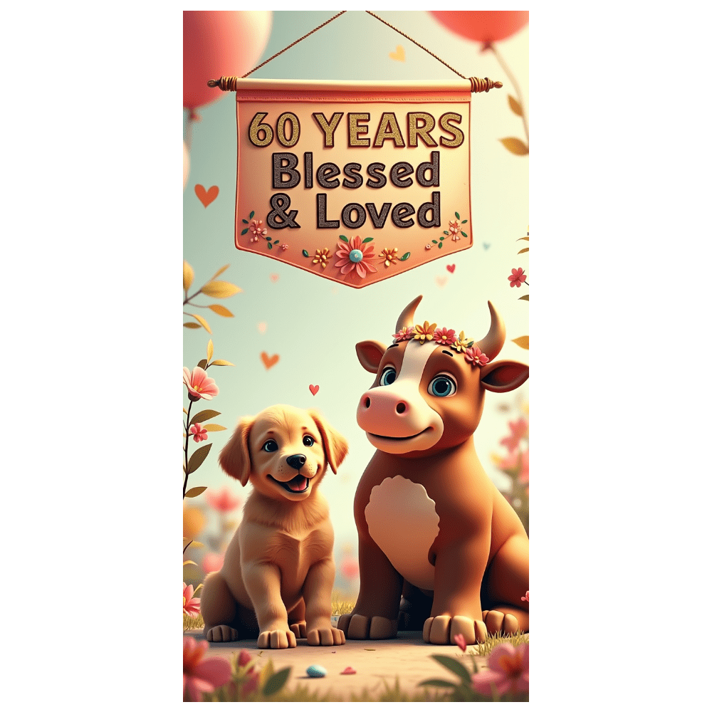 LUUFILx Colorful Cartoon Character Themed 60th Birthday Banner Backdrop ...