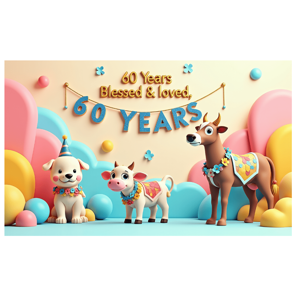 LUUFILx Colorful Cartoon Character Themed 60th Birthday Banner Backdrop ...