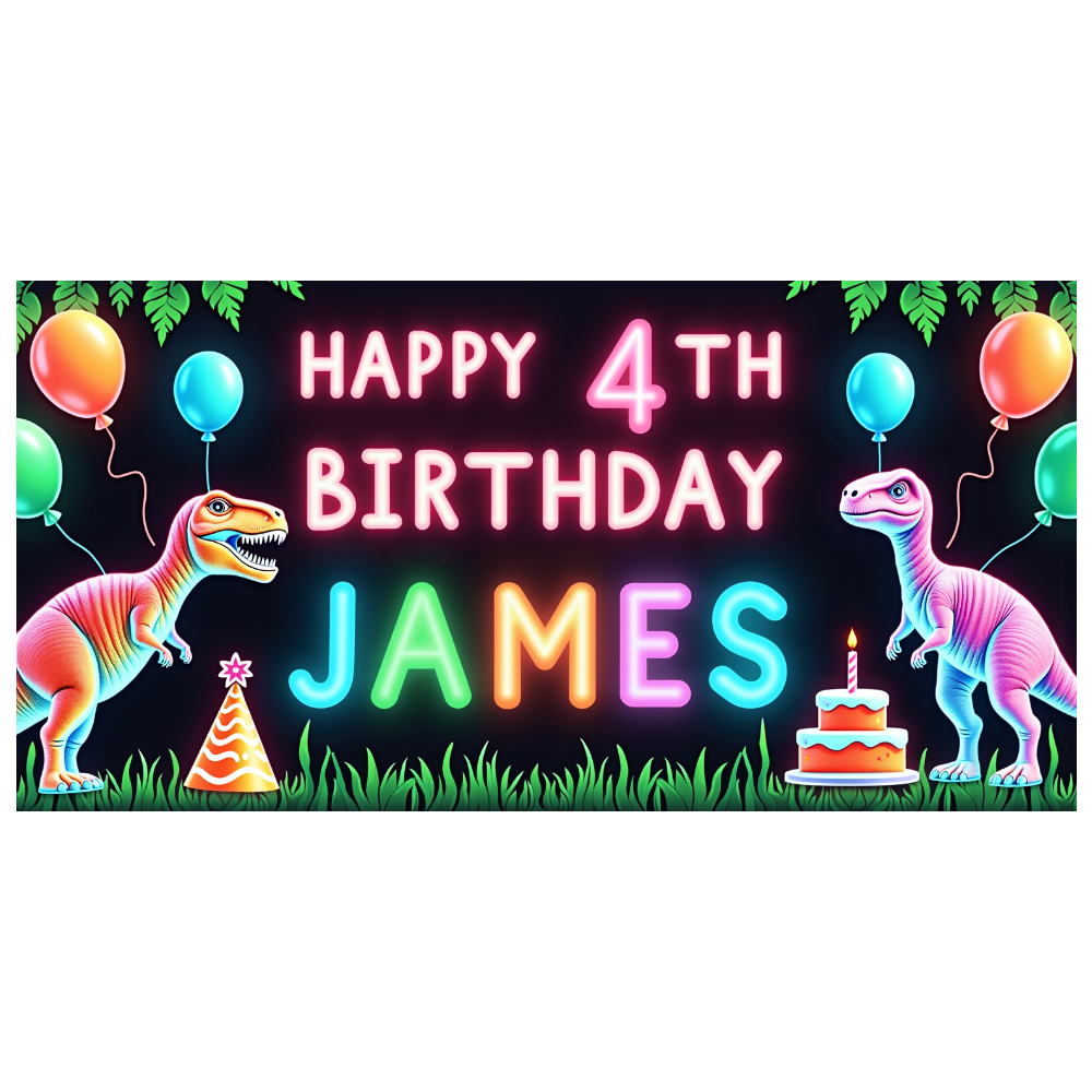 LUUFILx Colorful Dinosaur Themed Happy 4th Birthday Banner for James ...