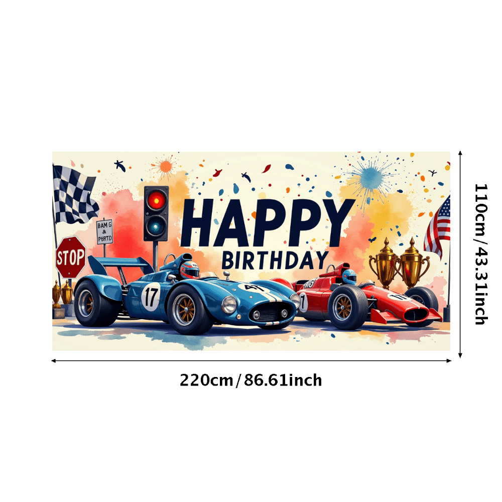 LUUFILx Colorful Racing Car Themed Happy Birthday Banner Background ...