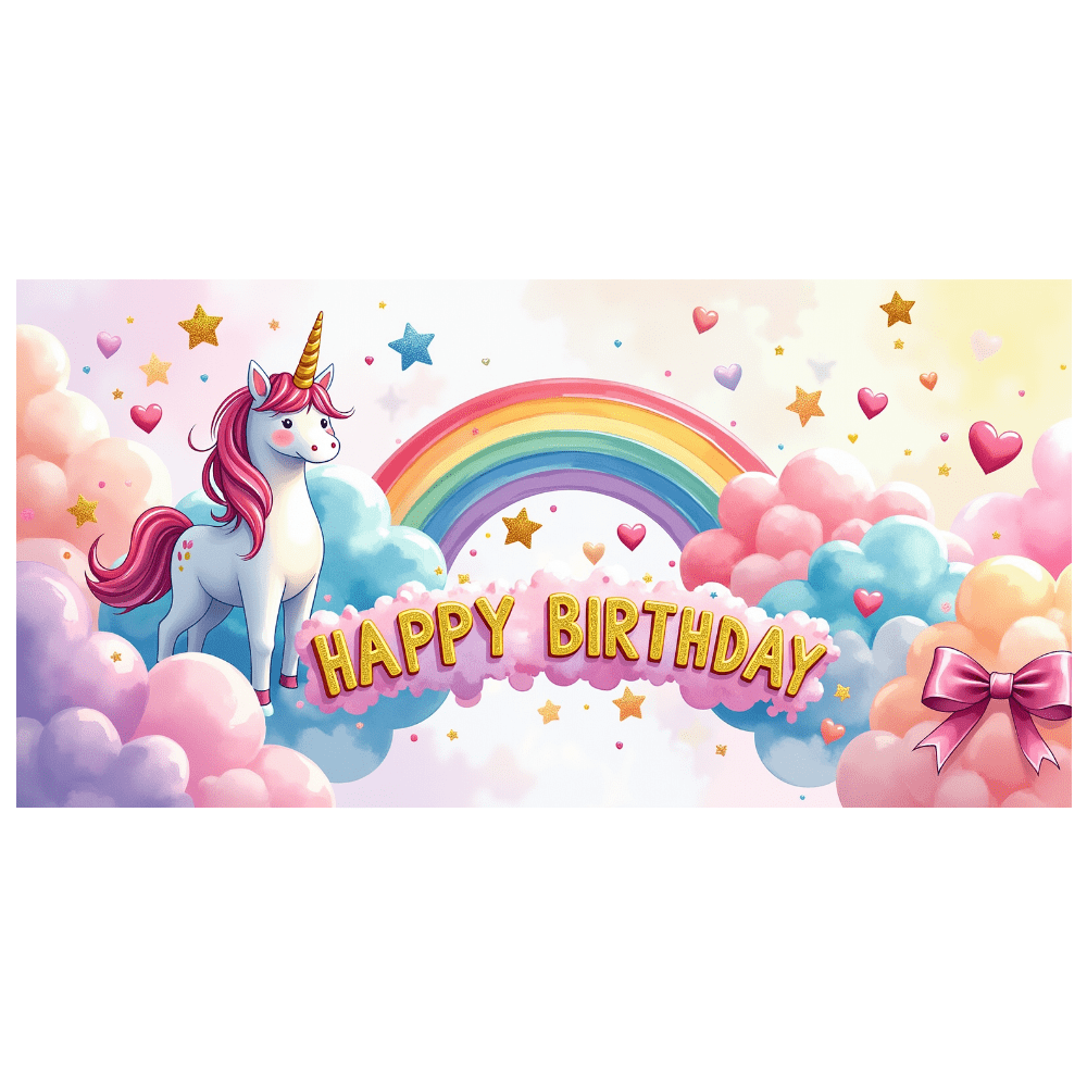 LUUFILx Colorful Unicorn Themed Happy Birthday Banner Backdrop with ...