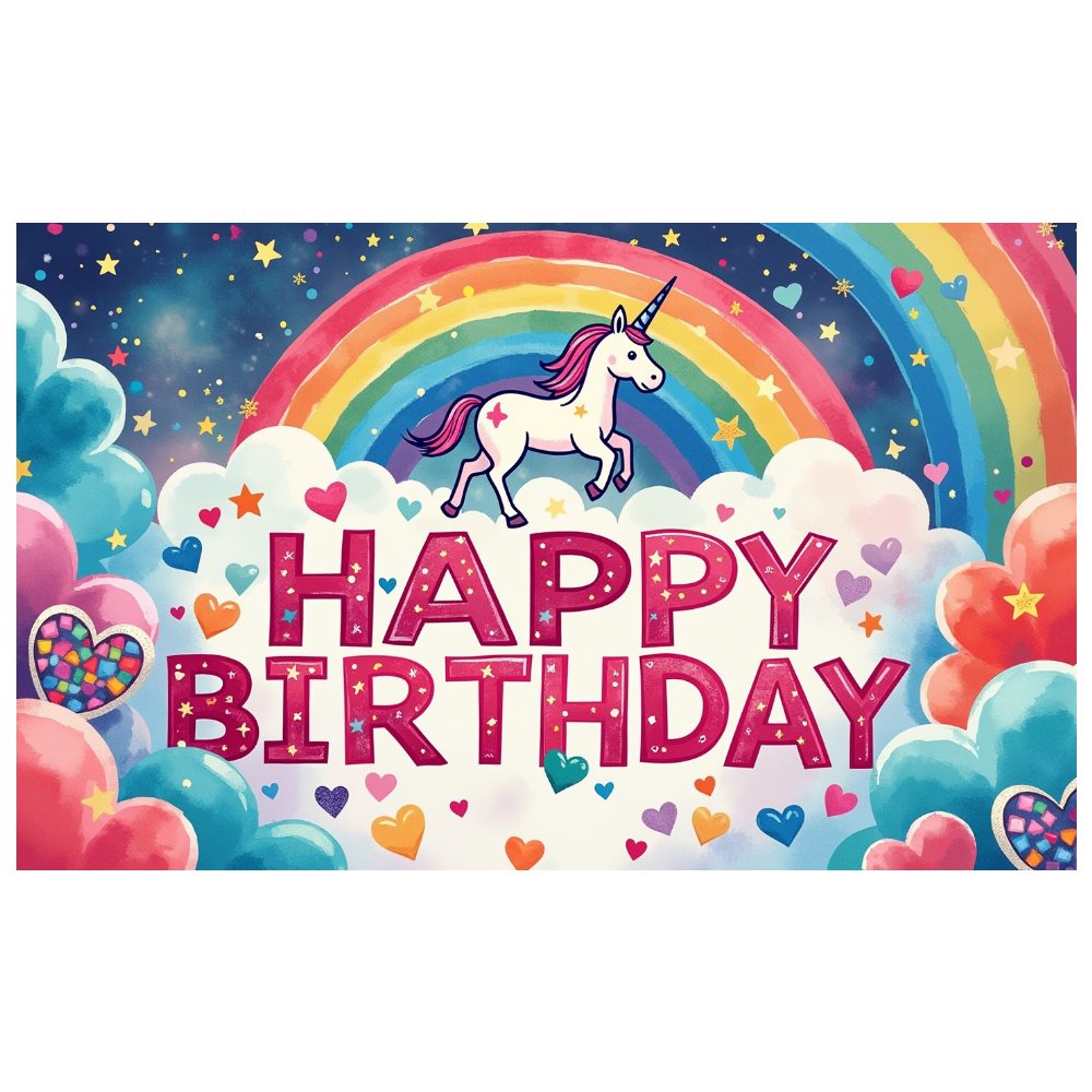 LUUFILx Colorful Unicorn Themed Happy Birthday Banner Backdrop with ...