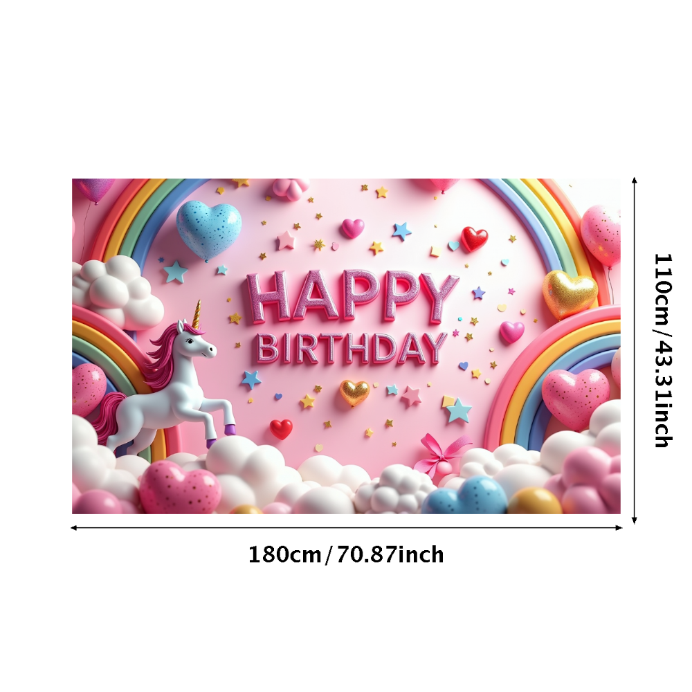 LUUFILx Colorful Unicorn Themed Happy Birthday Banner Backdrop with ...