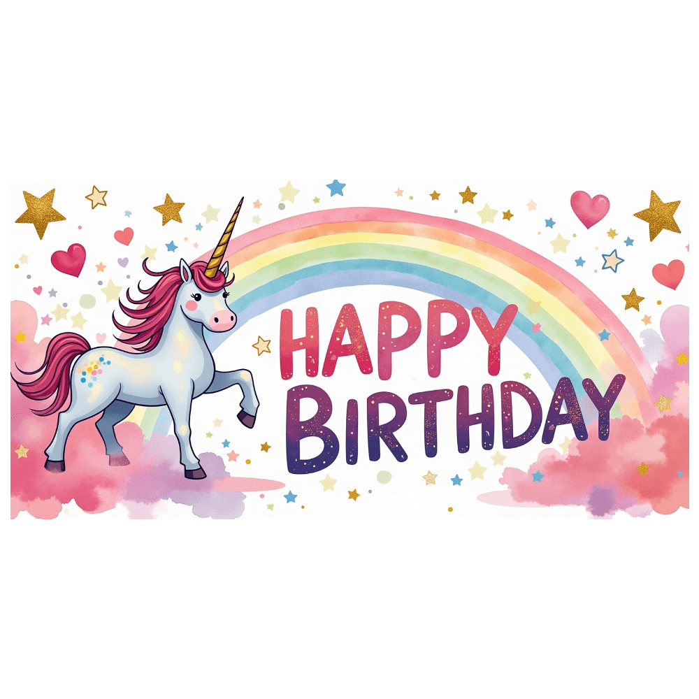 LUUFILx Colorful Unicorn Themed Happy Birthday Banner Backdrop with ...