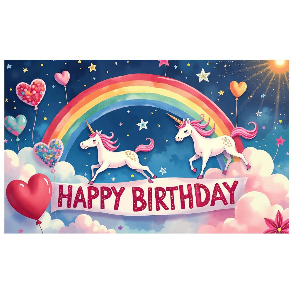LUUFILx Colorful Unicorn Themed Happy Birthday Banner Backdrop with ...