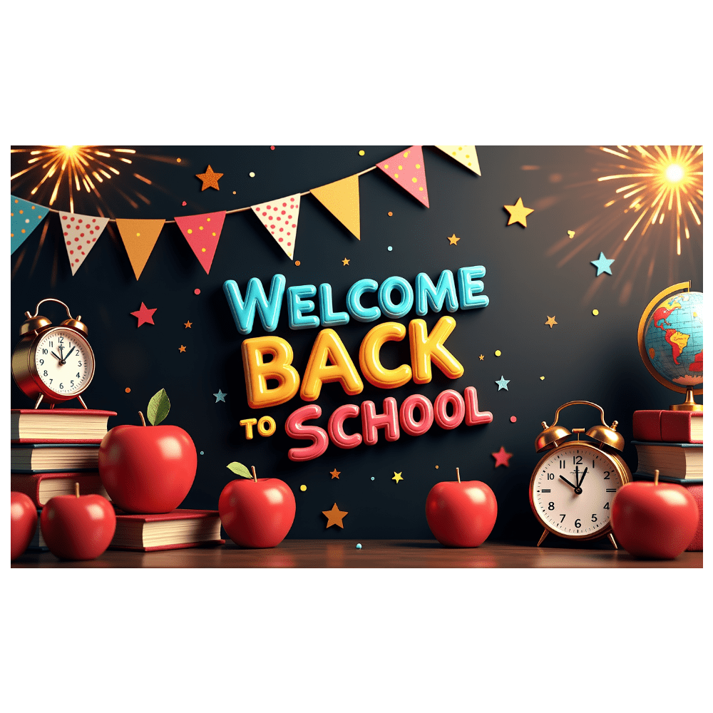 LUUFILx Colorful Welcome Back to School Banner with Book Apple Alarm ...