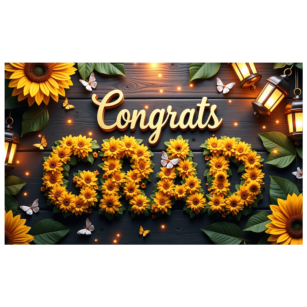 LUUFILx Congrats Grad Banner Sunflower Decor Backdrop Graduation Party ...