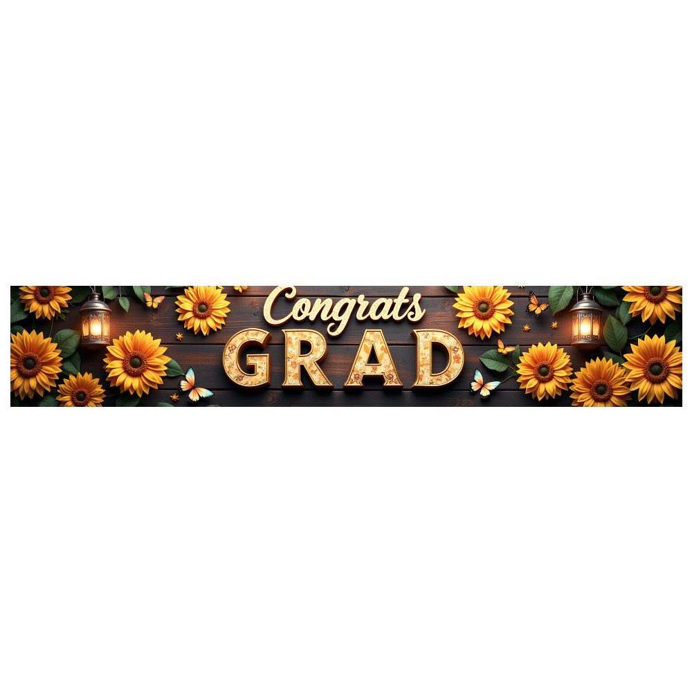 LUUFILx Congrats Grad Banner Sunflower Decor Backdrop Graduation Party ...