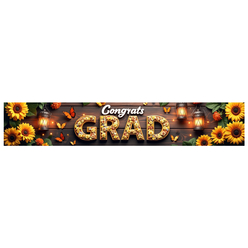 LUUFILx Congrats Grad Banner Sunflower Decor Backdrop Graduation Party ...