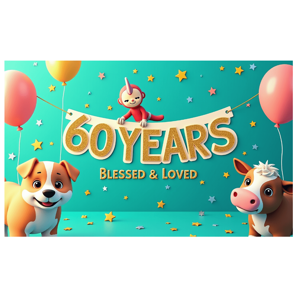 LUUFILx Cute Cartoon Animal Themed Banner 60 Years Blessed and Loved ...