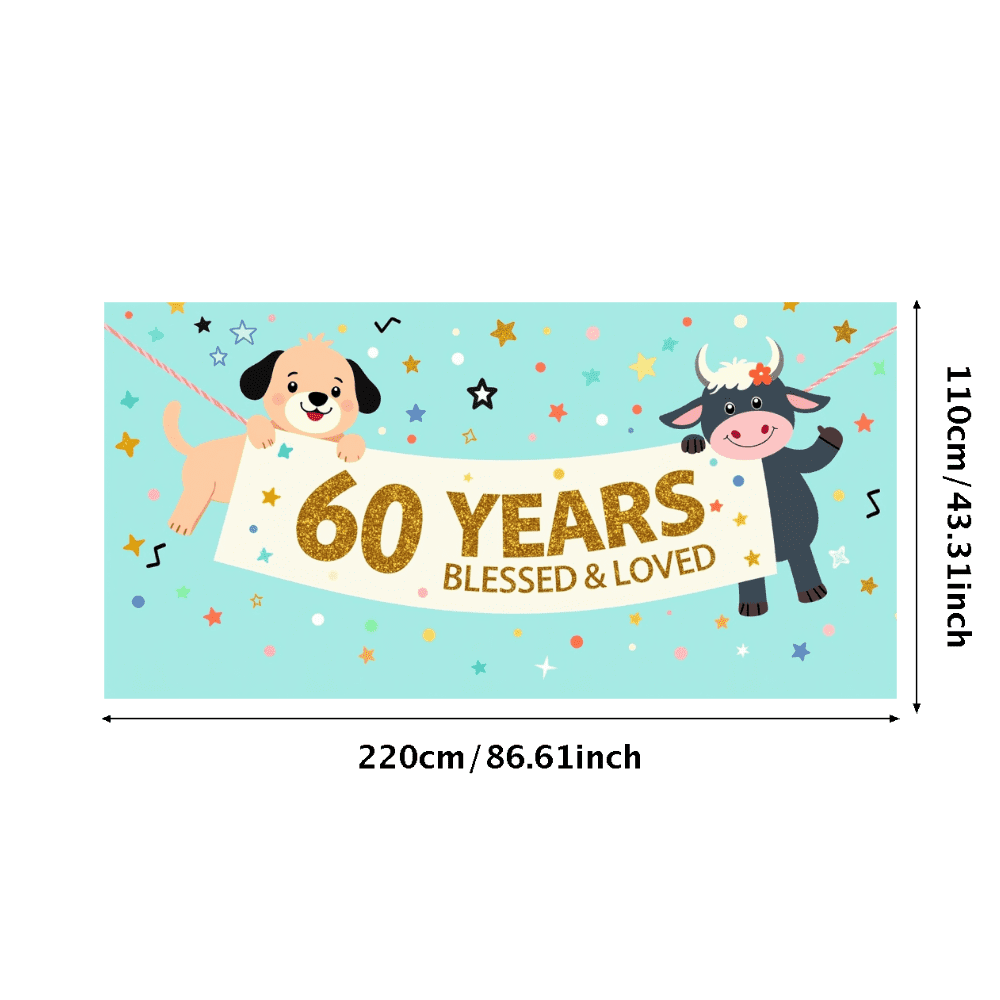 LUUFILx Cute Cartoon Character Themed Banner 60 Years Blessed Loved ...
