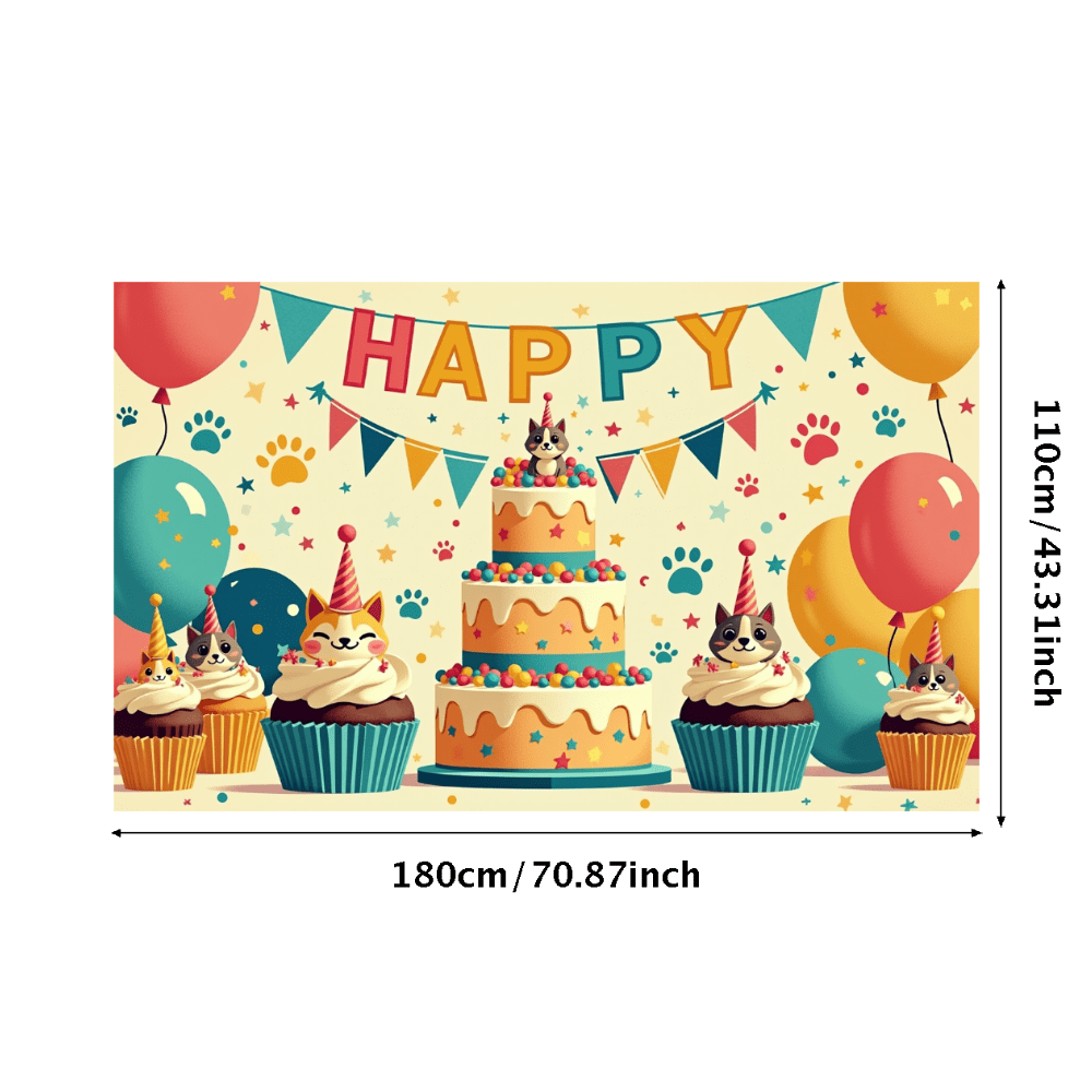 LUUFILx Cute Cat Themed Birthday Backdrop Banner Colorful Balloons ...