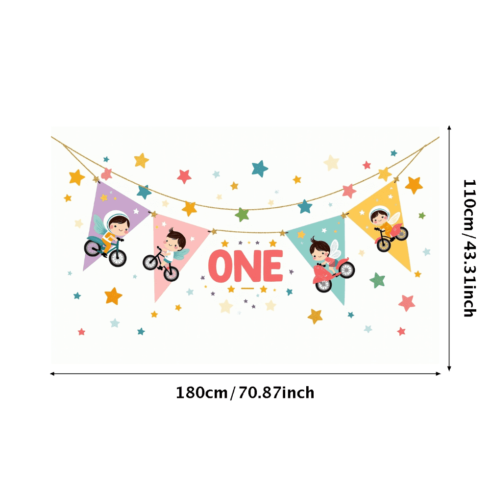 LUUFILx Cute Kids on Bikes Themed Triangle Banner with Stars and ONE ...