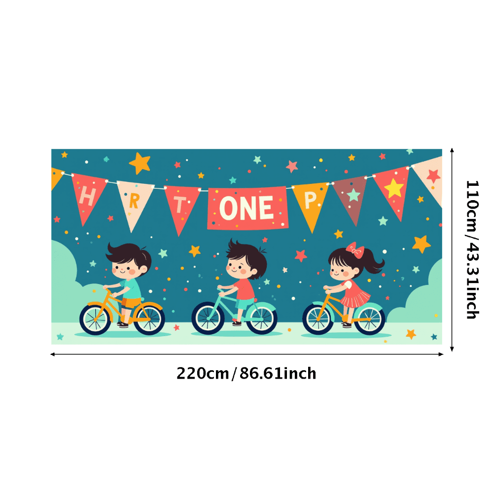 LUUFILx Cute Kids on Bikes Themed Triangle Banner with Stars and ONE ...