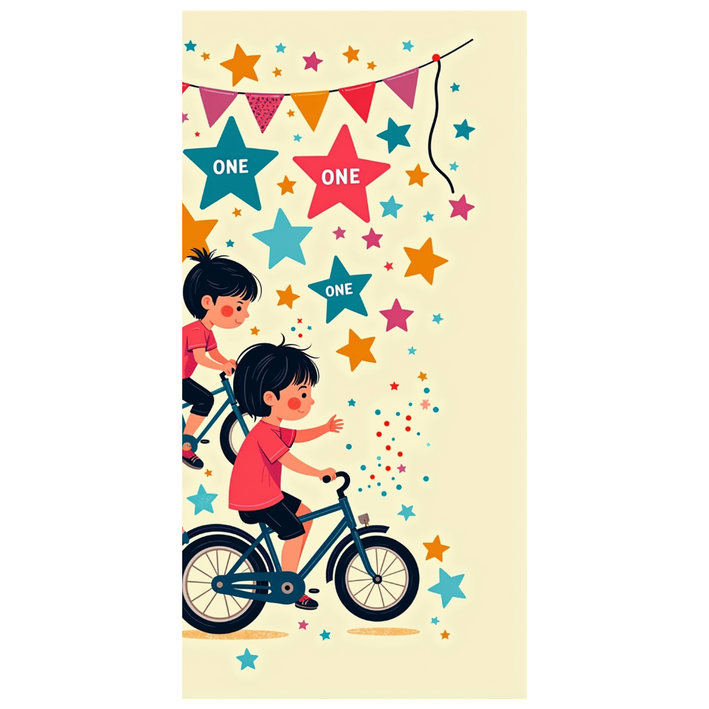 LUUFILx Cute Kids on Bikes Themed Triangle Banner with Stars and ONE ...