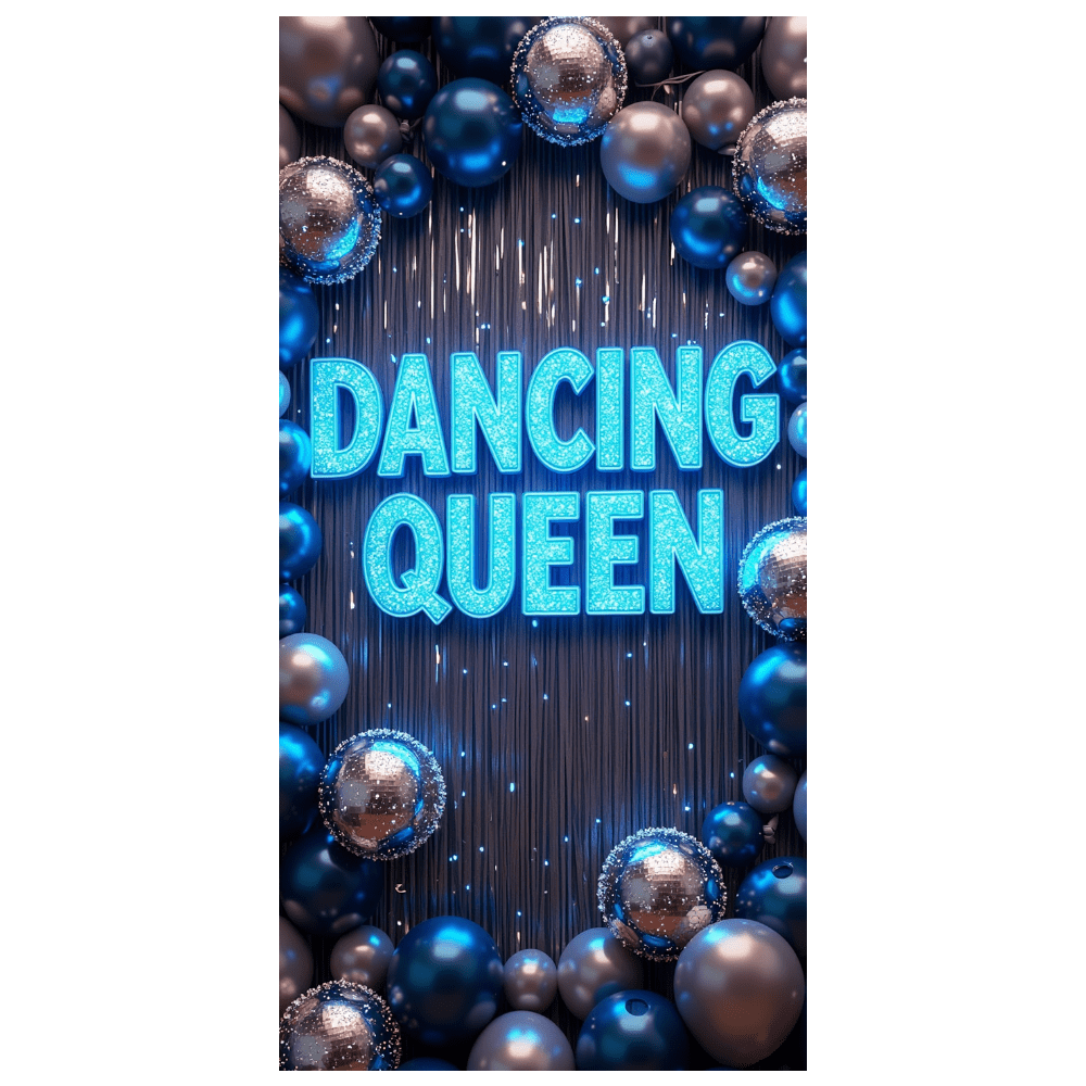 LUUFILx Dancing Queen Party Backdrop Banner Shiny Metallic Blue Silver ...