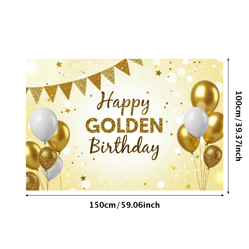 LUUFILx Glittery Golden Happy Golden Birthday Banner Backdrop ...