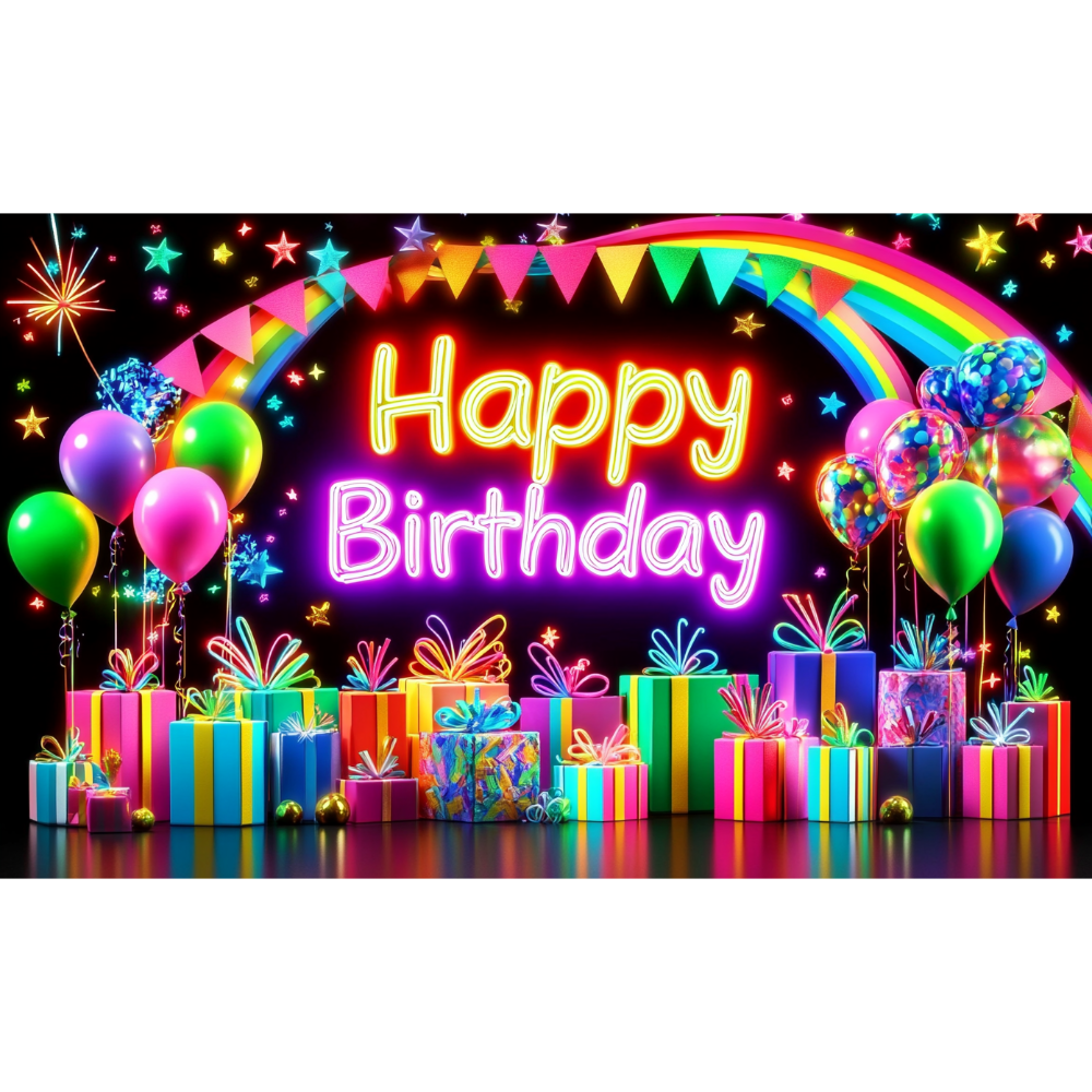 LUUFILx Glow Happy Birthday Background Neon Glow Splashed Graffiti on a ...
