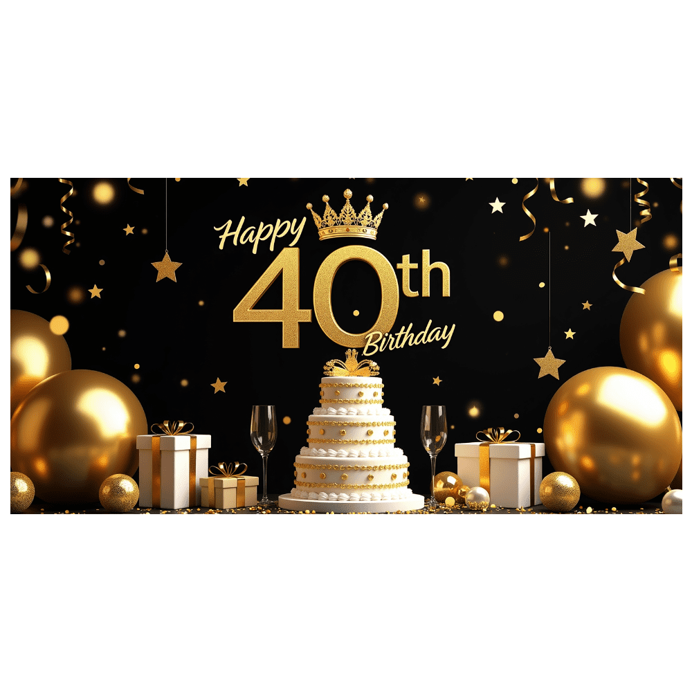 LUUFILx Gold 40th Birthday Backdrop Banner Cake Decor Party Supplies ...
