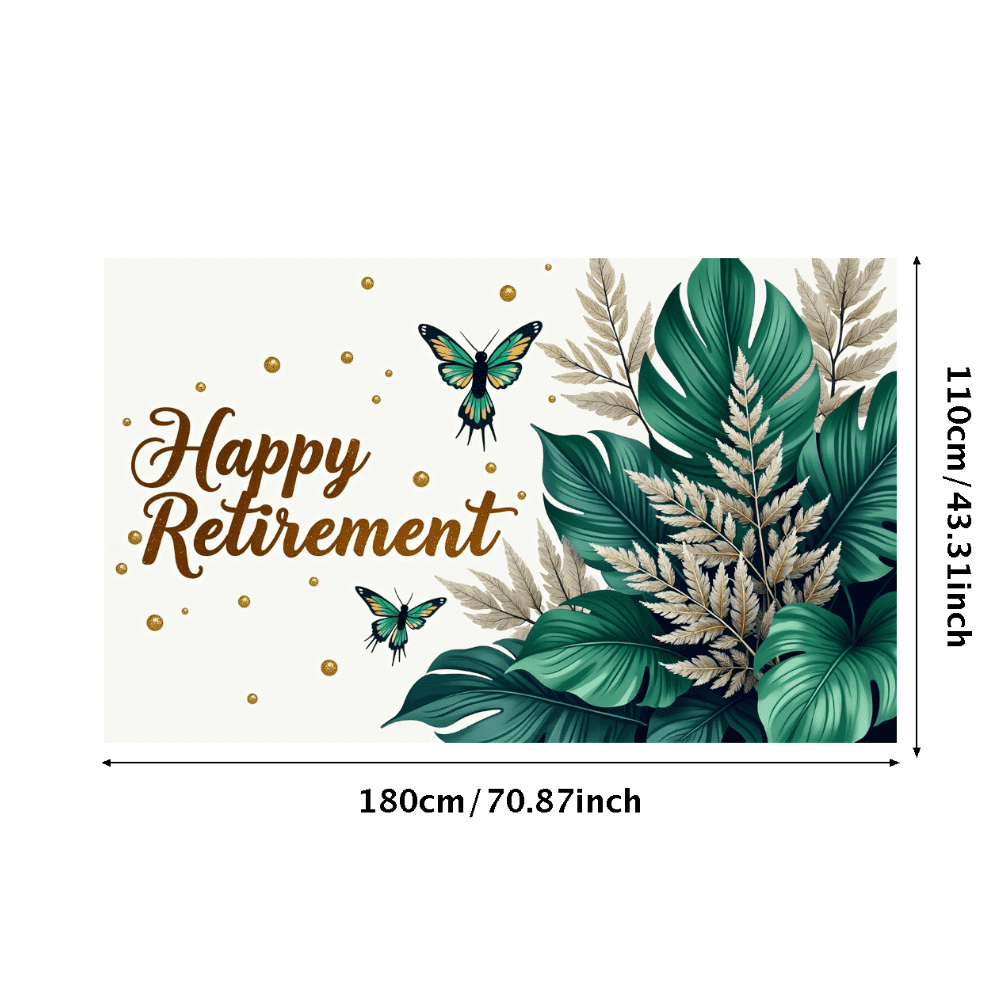LUUFILx Green Leaves Gold Decor Happy Retirement Banner Backdrop Party ...