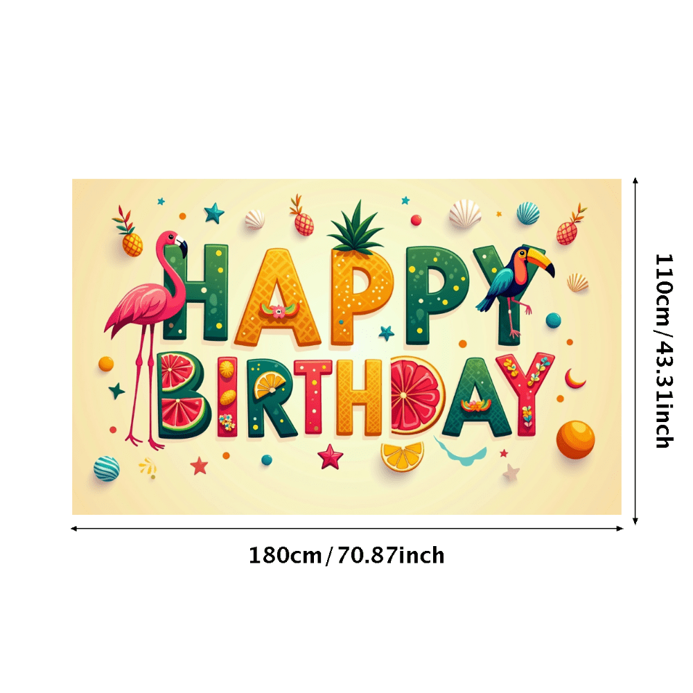 LUUFILx Happy Birthday Banner Tropical Flamingo Theme Fruit Backdrop ...