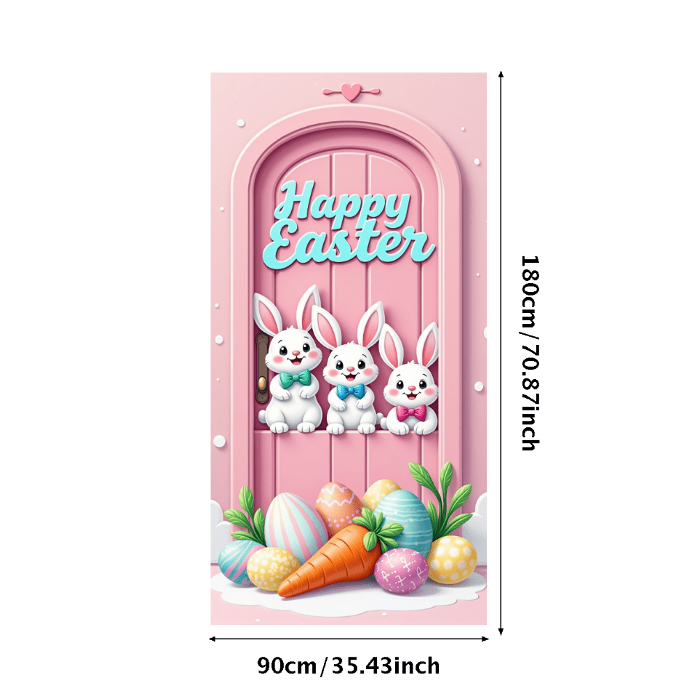 LUUFILx Happy Easter Pink Door Banner with Cute Bunnies and Eggs ...
