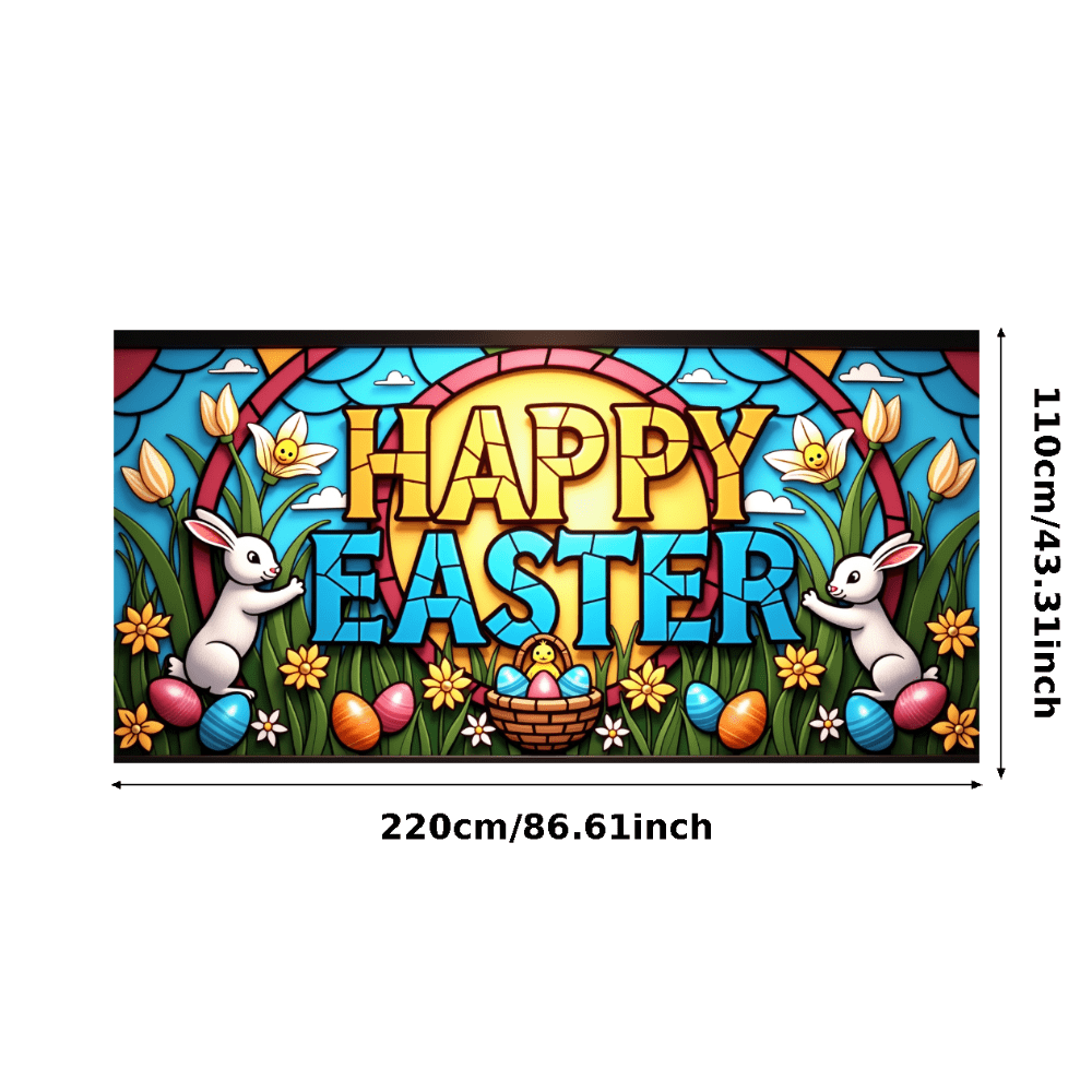 LUUFILx Happy Easter Themed Banner with Cross Bunny Chick and Eggs ...