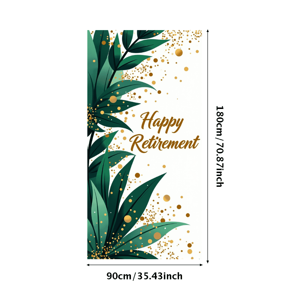LUUFILx Happy Retirement Themed Banner with Green Leaves Gold Elements ...
