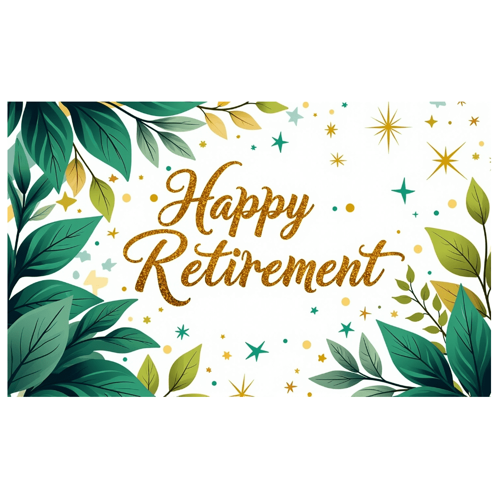 LUUFILx Happy Retirement Themed Banner with Green Leaves Gold Elements ...