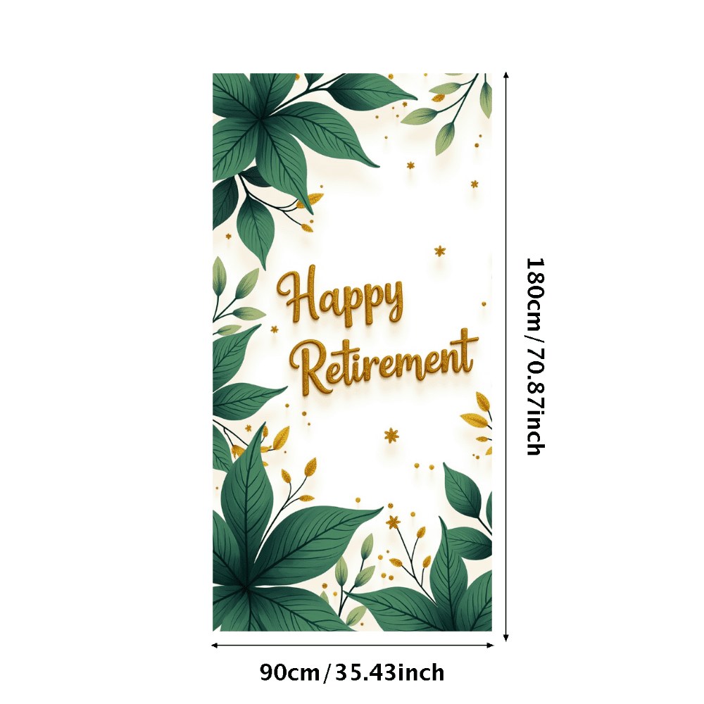 LUUFILx Happy Retirement Themed Banner with Green Leaves Gold Elements ...