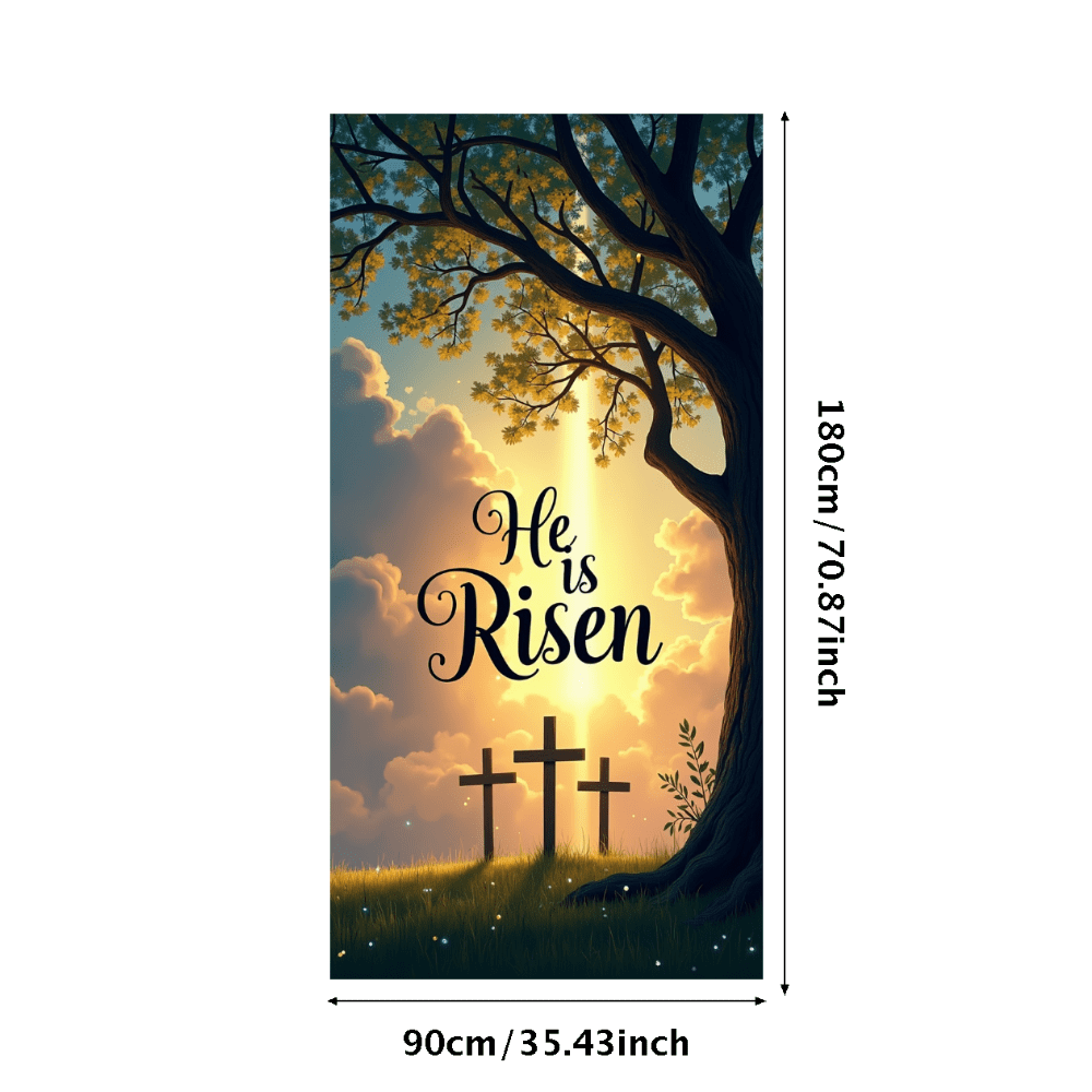 LUUFILx He is Risen Church Decor Cross Banner Easter Background Sunrise ...