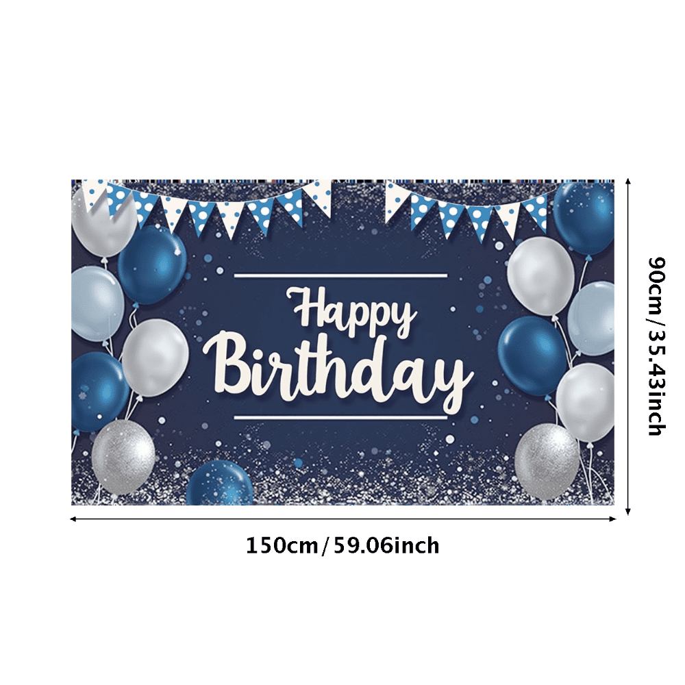 LUUFILx Navy Blue Happy Birthday Backdrop Banner with Silver Blue Balloons Bunting Lights Decors ...