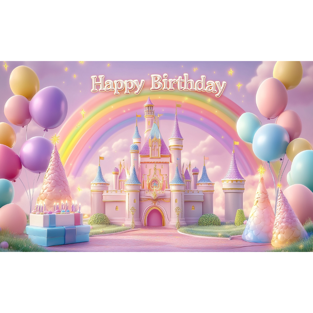 LUUFILx Pink Rainbow Castle Birthday Banner Happy Birthday Party ...