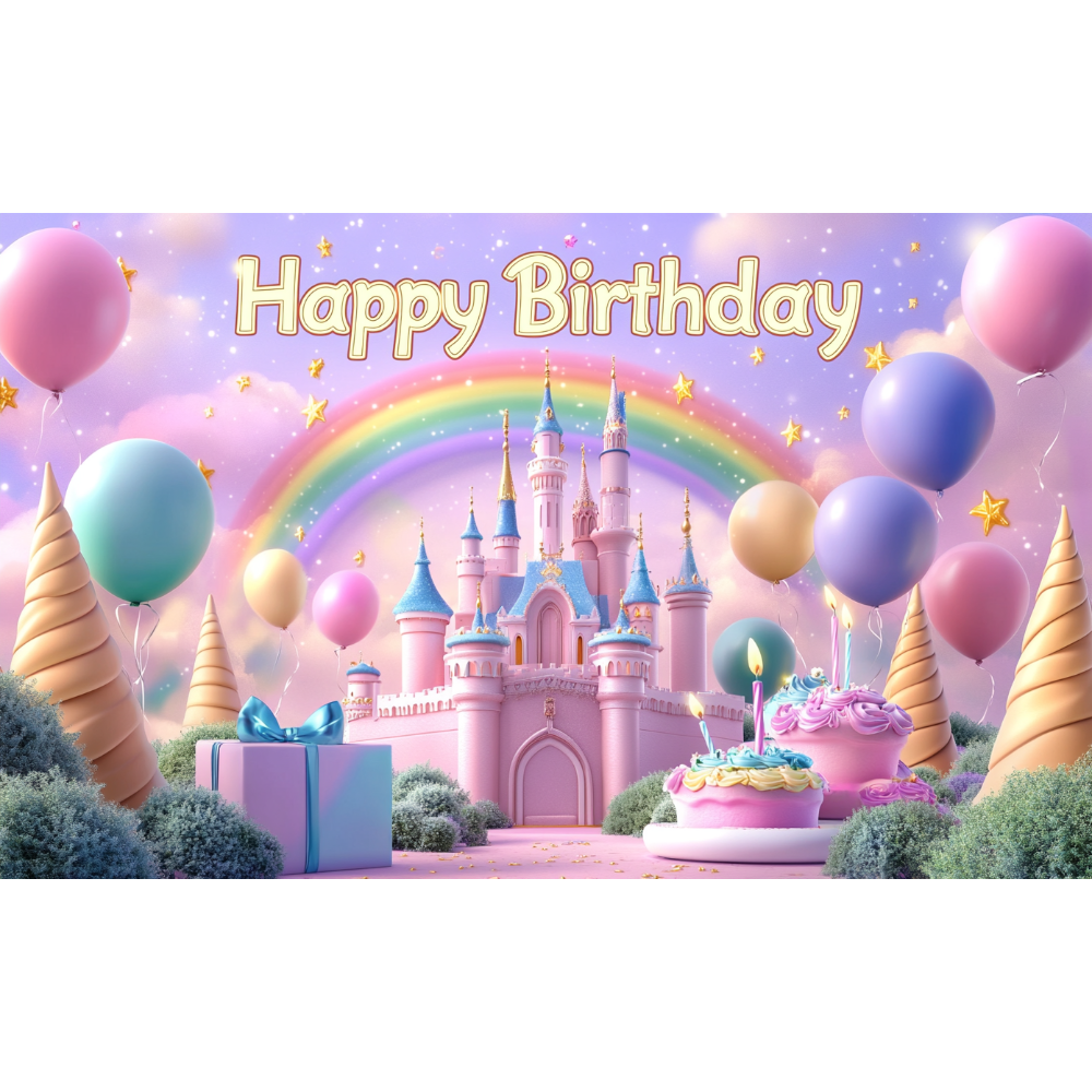 LUUFILx Pink Rainbow Castle Birthday Banner Happy Birthday Party ...