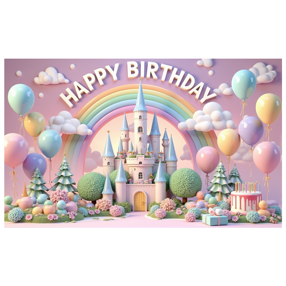 LUUFILx Pink Rainbow Castle Birthday Banner Happy Birthday Party ...