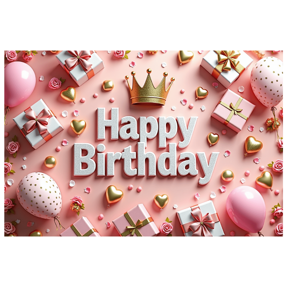 LUUFILx Pink Themed Happy Birthday Banner with Crown Rose Balloon Heart ...