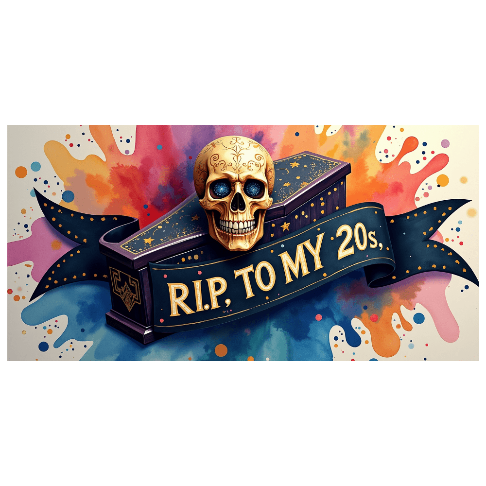 LUUFILx Quirky Black Banner with Skull and Coffin Design, RIP To My 20s ...