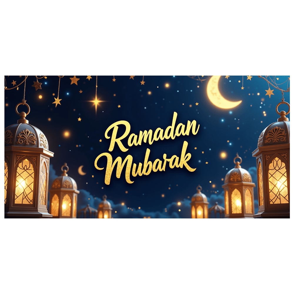 LUUFILx Ramadan Themed Banner with Lanterns Moon and Stars Backdrop ...