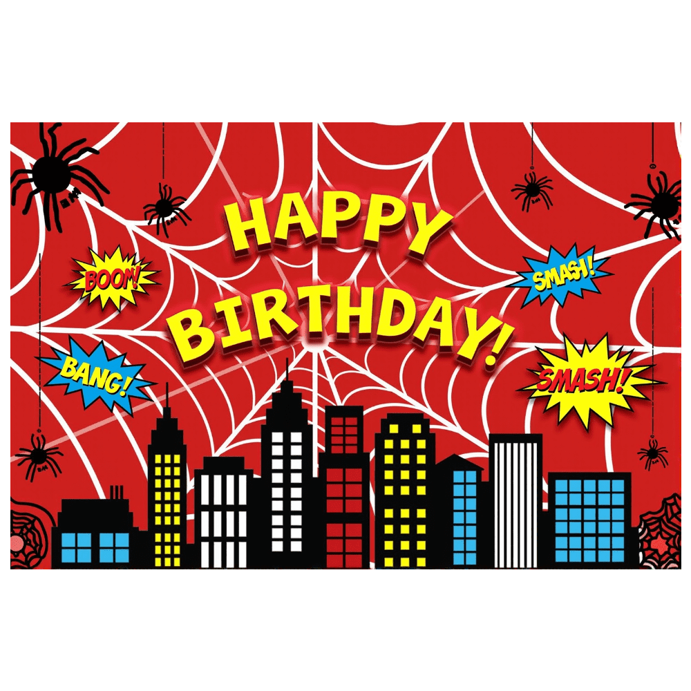 LUUFILx Spider Themed Birthday Backdrop Banner Happy Party Urban ...