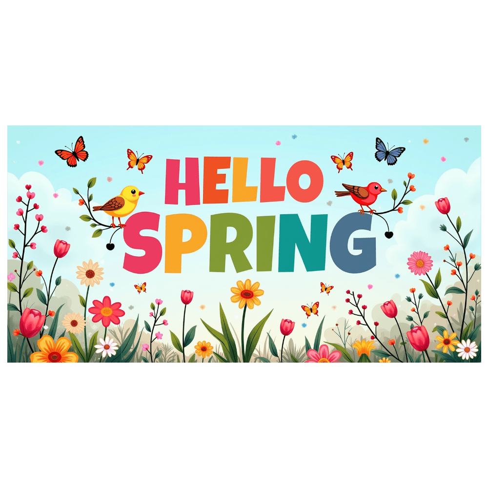 LUUFILx Spring Themed Banner Bright Floral Design Colorful Butterfly ...