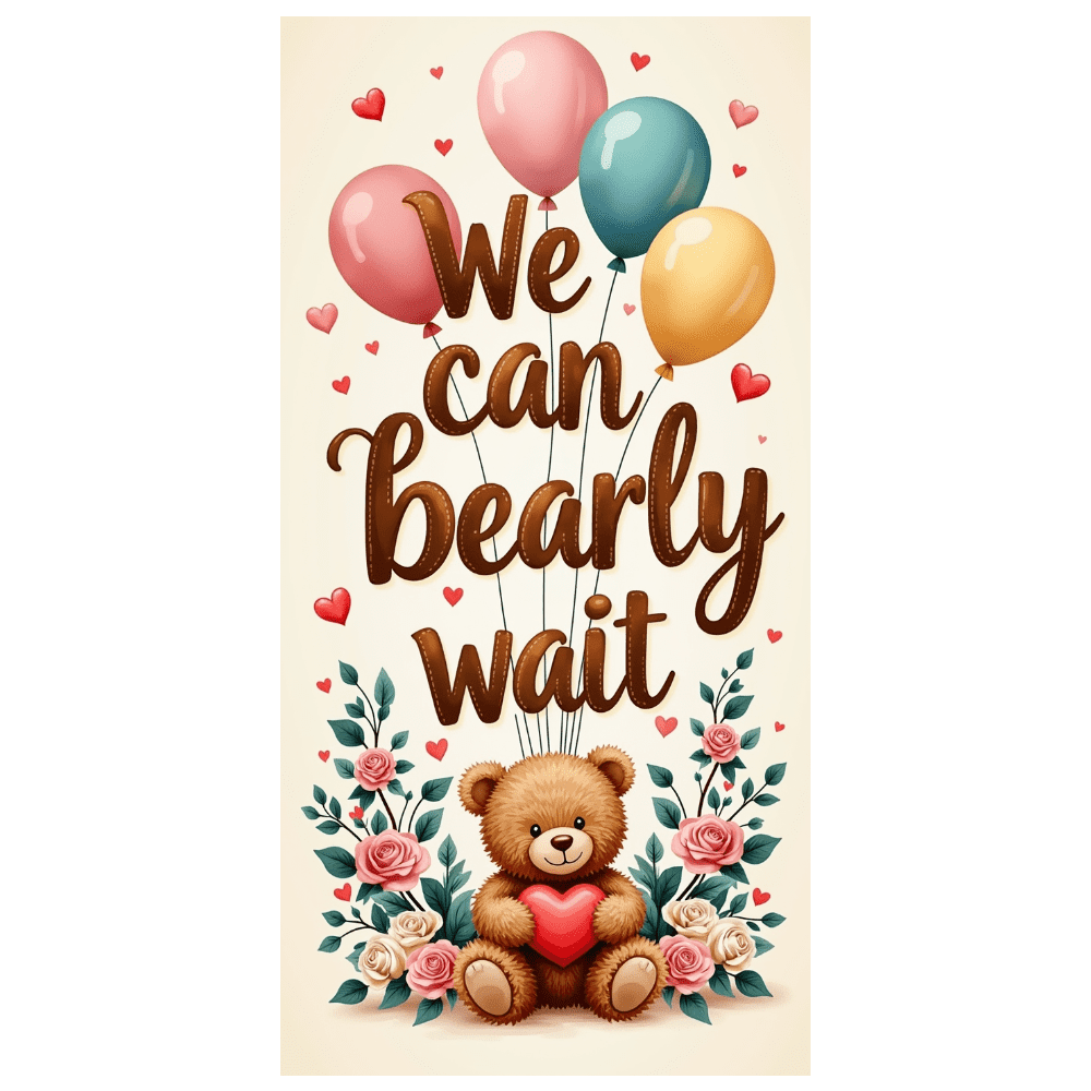 LUUFILx Teddy Bear We Can Bearly Wait Banner with Balloons Roses Baby ...