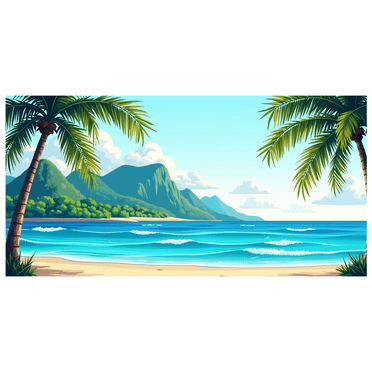 Ocean-Themed Tropical Island Photo Backdrop, Coconut Trees, Sea, Beach ...