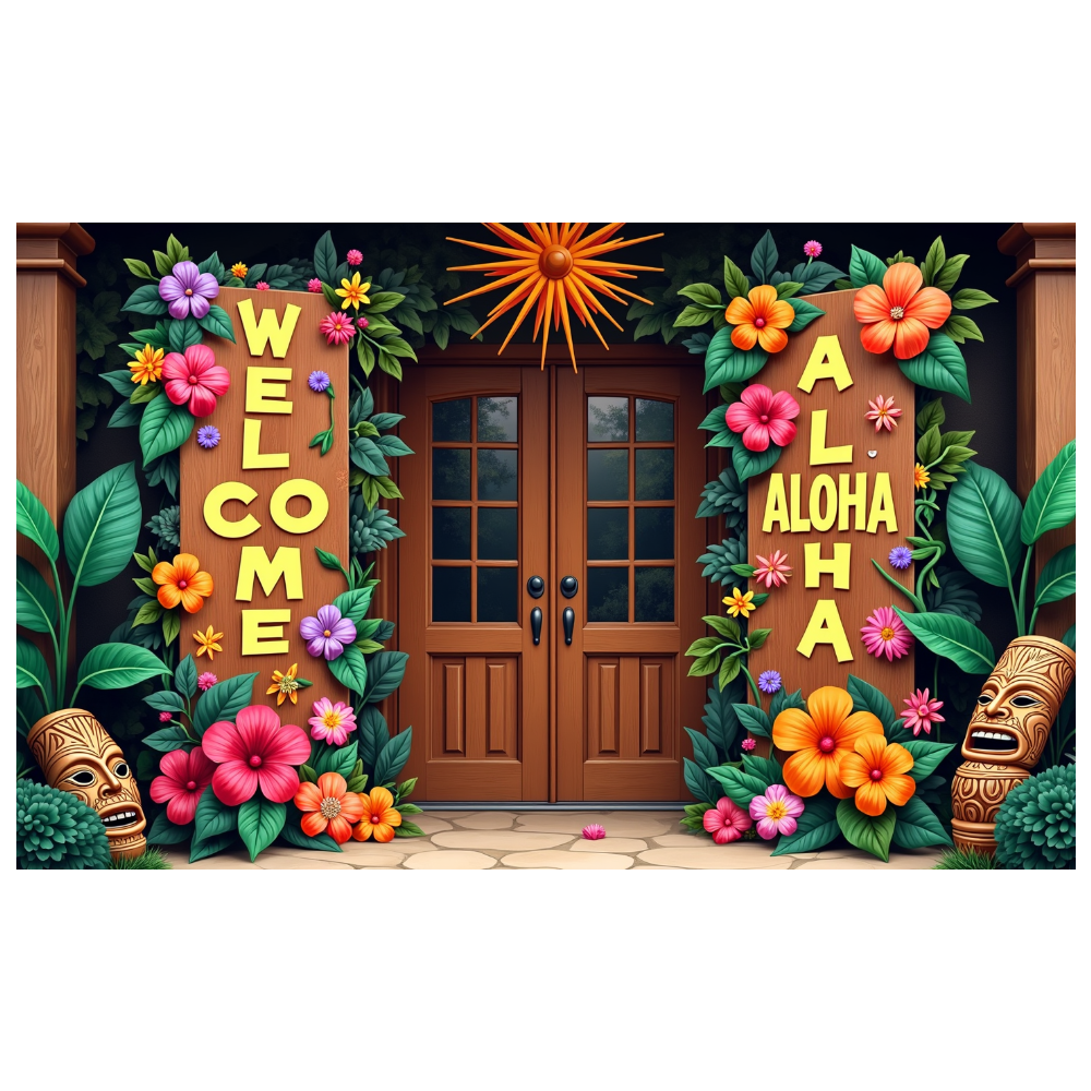 LUUFILx Tropical Hawaiian Welcome Banner Tiki Mask Backdrop Aloha Party ...