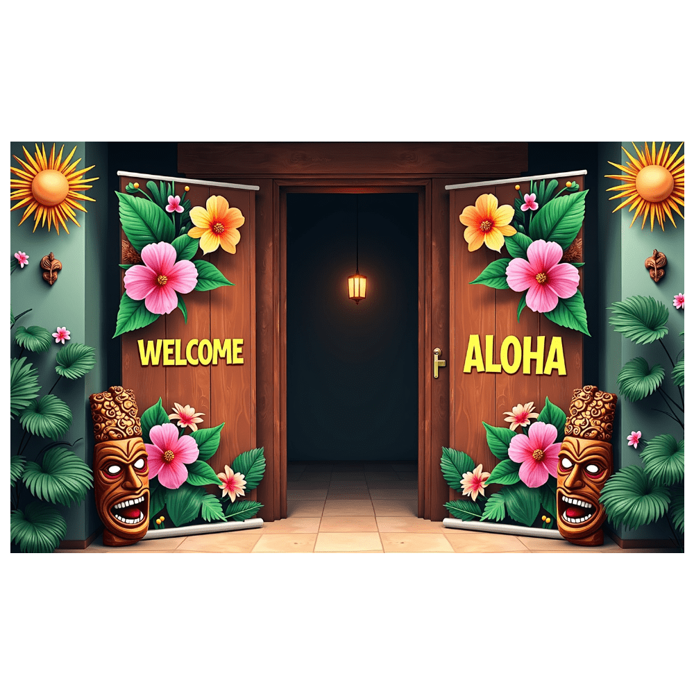 LUUFILx Tropical Hawaiian Welcome Banner Tiki Mask Backdrop Aloha Party ...