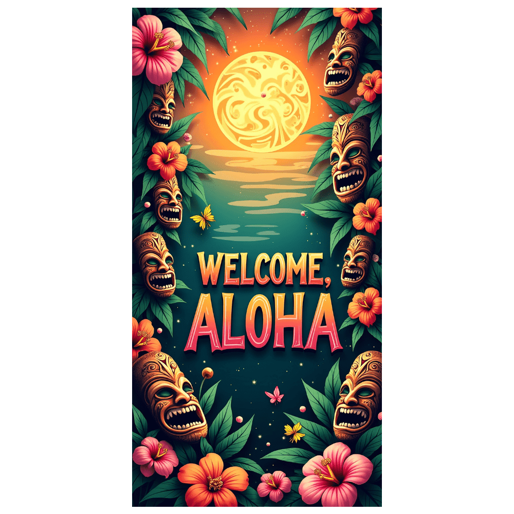 LUUFILx Tropical Hawaiian Welcome Banner Tiki Mask Backdrop Aloha Party ...