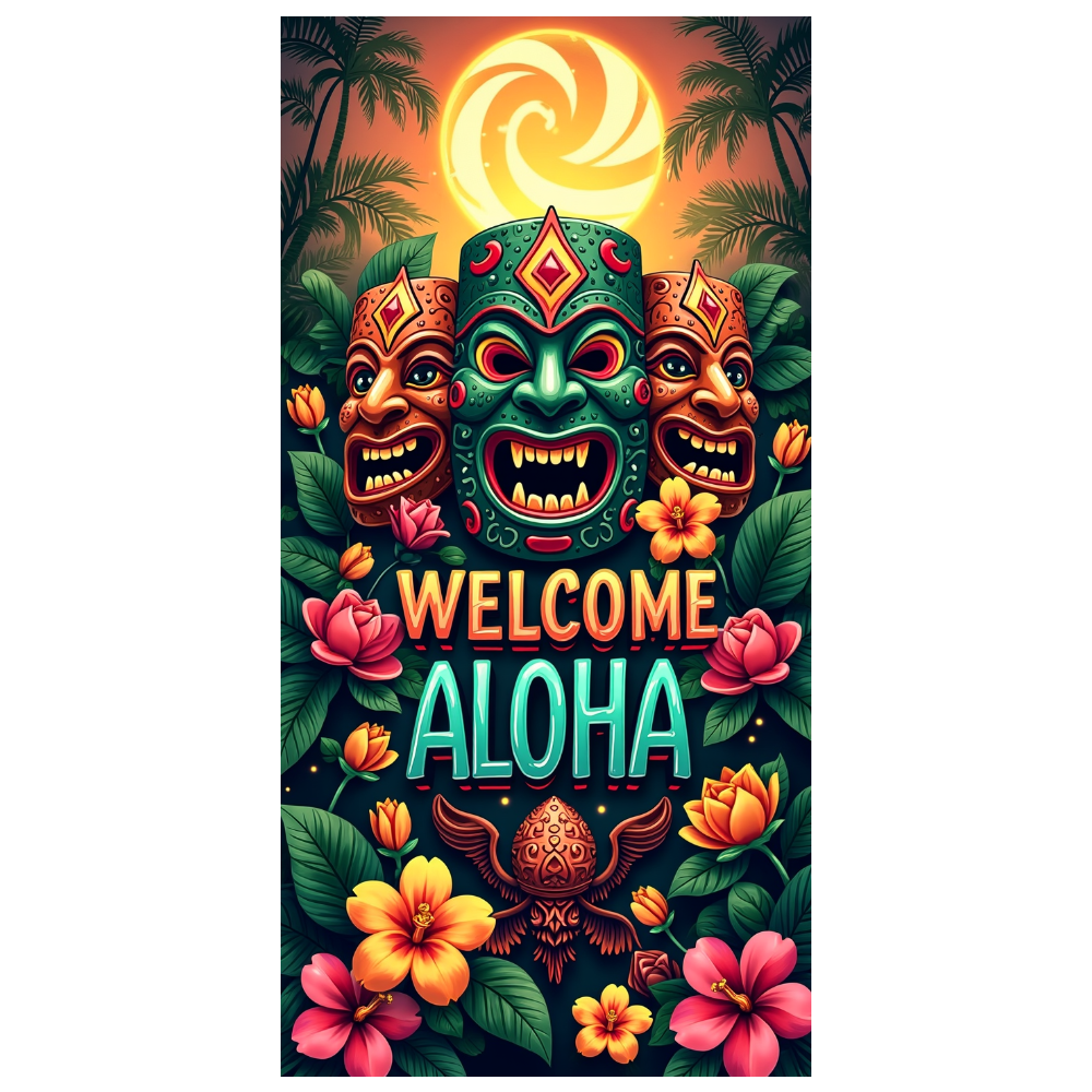 LUUFILx Tropical Hawaiian Welcome Banner Tiki Mask Backdrop Aloha Party ...