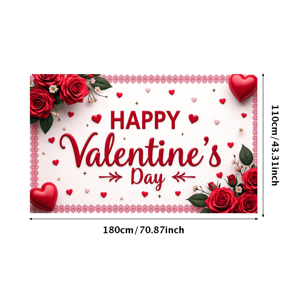 LUUFILx Valentine's Day Romantic Red Rose Backdrop Banner for Party ...