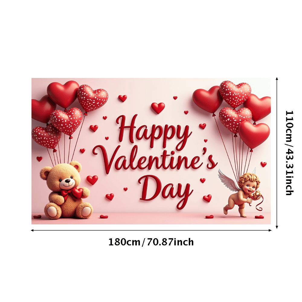 LUUFILx Valentine's Day Teddy Bear Cupid Heart Balloons Backdrop ...