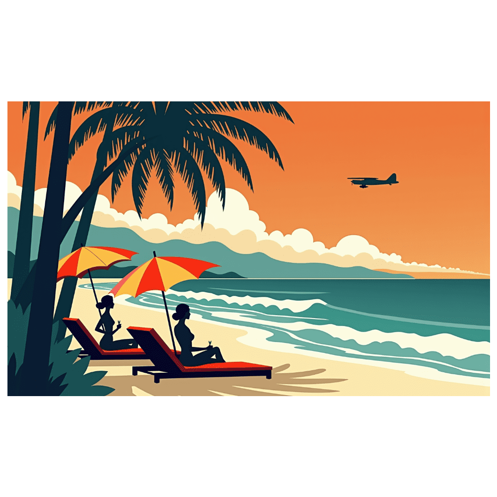 LUUFILx Vibrant Beach Scene Banner with Palm Trees Airplane and Waves ...